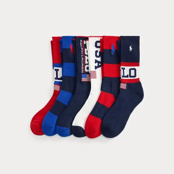 Ralph Lauren Flag Logo Crew Sock 6-pack - Navy-red Multi