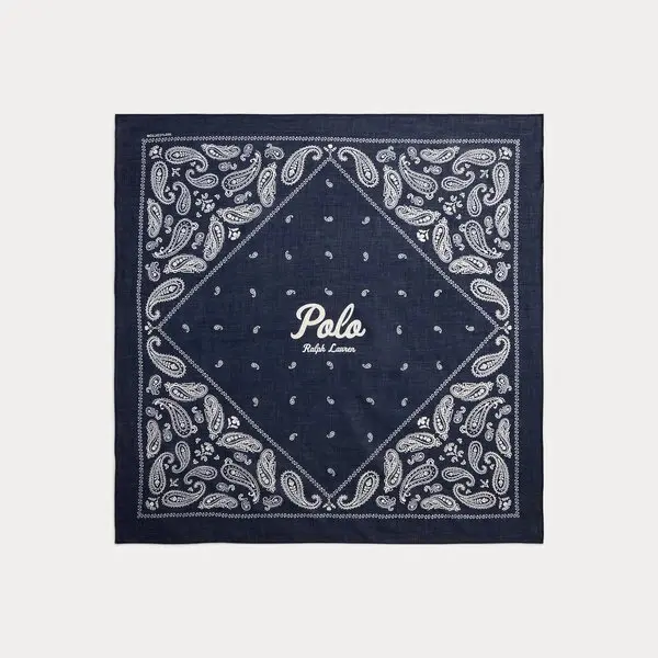 Ralph Lauren Logo Paisley Cotton Bandanna - Navy