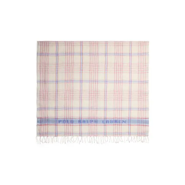 Ralph Lauren Logo Plaid Linen-cotton Scarf