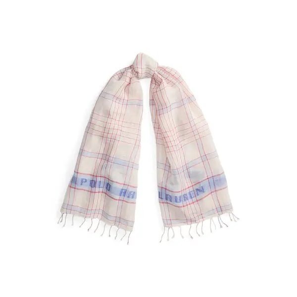 Ralph Lauren Logo Plaid Linen-cotton Scarf
