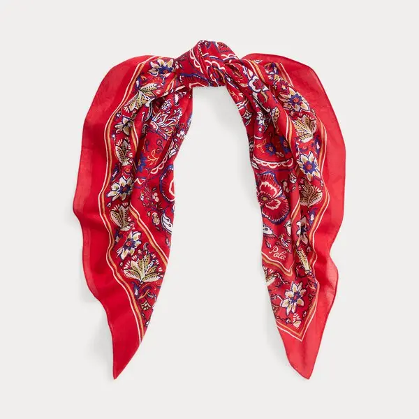 Ralph Lauren Paisley Cotton Square Scarf - Red Multi