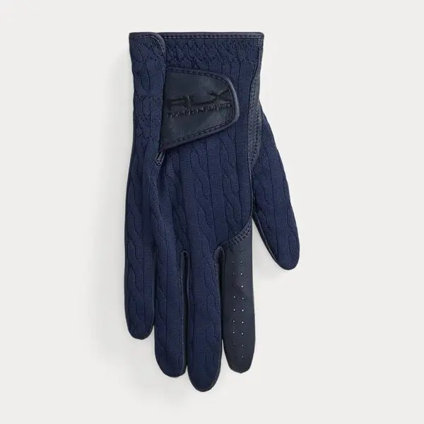 Ralph Lauren Logo Leather-trim Cable Gloves - Refined Navy Right