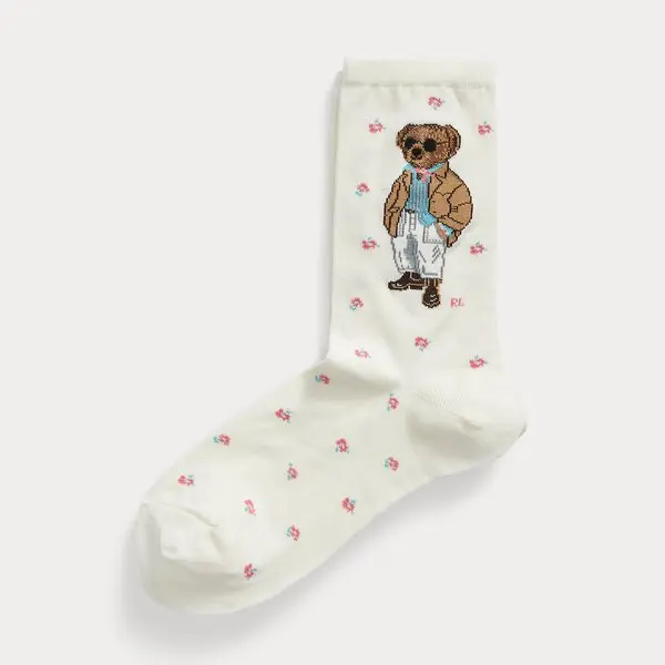 Ralph Lauren Polo Bear Floral Crew Socks - Ivory