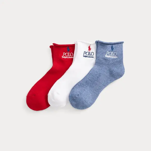 Ralph Lauren Logo Rolled Ankle Sock 3-pack