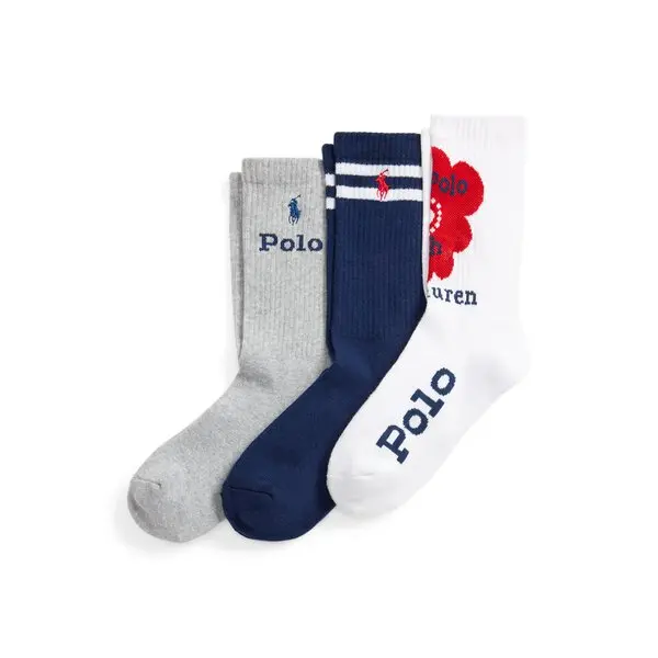Ralph Lauren Floral Logo Crew Socks 3 Pack