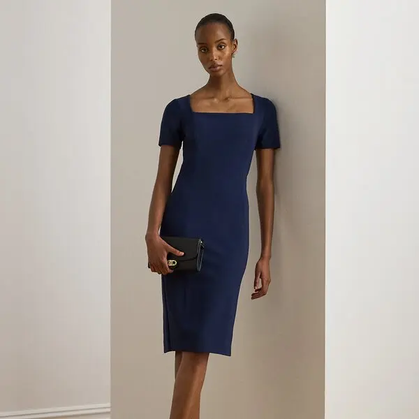 Ralph Lauren Faille Short-sleeve Cocktail Sheath Dress - Refined Navy