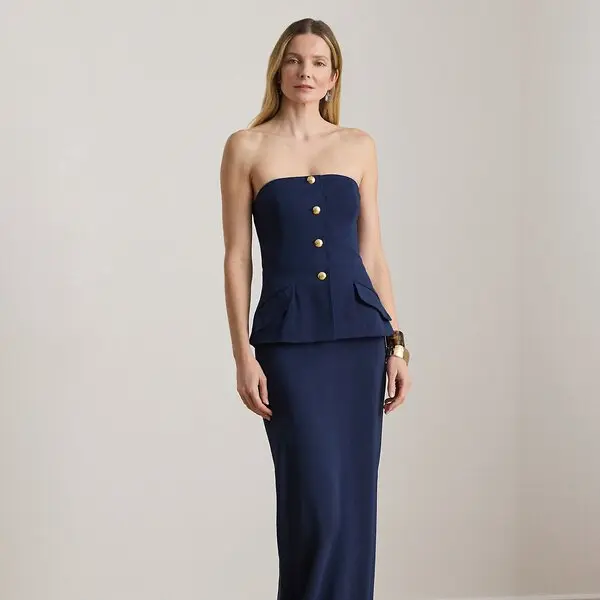 Ralph Lauren Button-trim Stretch Cady Strapless Gown - Refined Navy