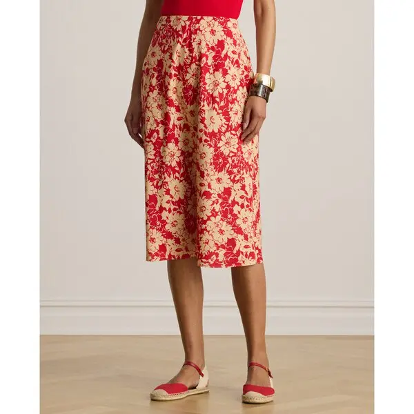 Ralph Lauren Floral Crepe De Chine Midi Skirt