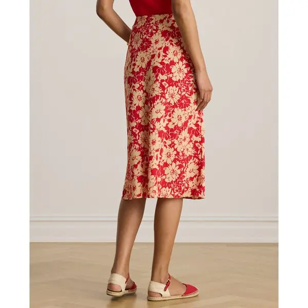 Ralph Lauren Floral Crepe De Chine Midi Skirt
