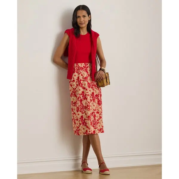 Ralph Lauren Floral Crepe De Chine Midi Skirt