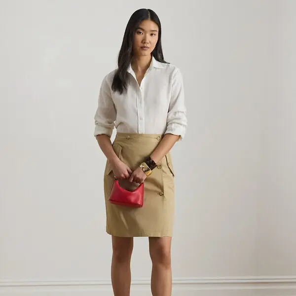 Ralph Lauren Double-breasted Cotton Twill Wrap Skirt - Birch Tan