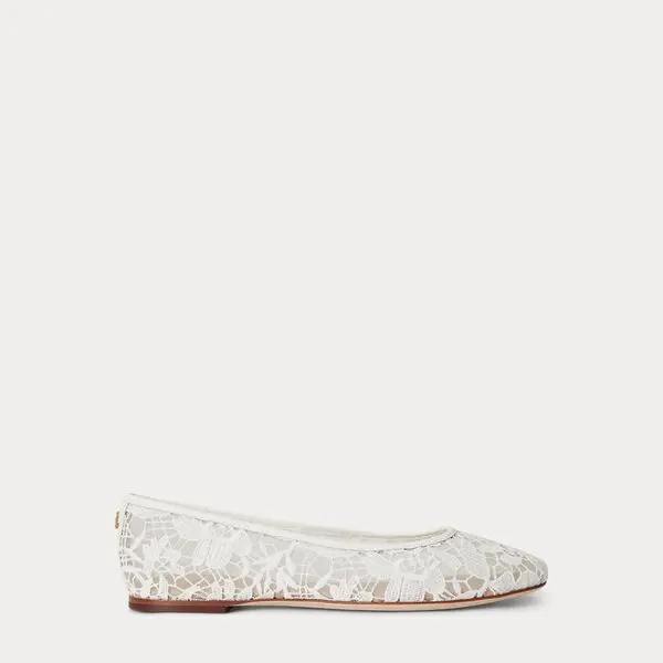Ralph Lauren Jayna Leather-trim Crocheted Lace Flat
