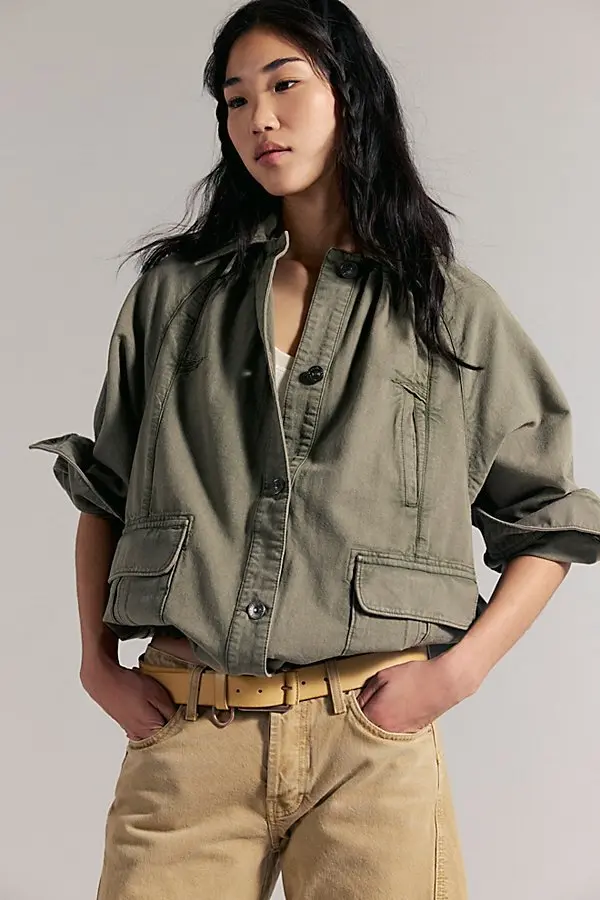 Free People Relaxed Cotton-linen Jacket - Basil