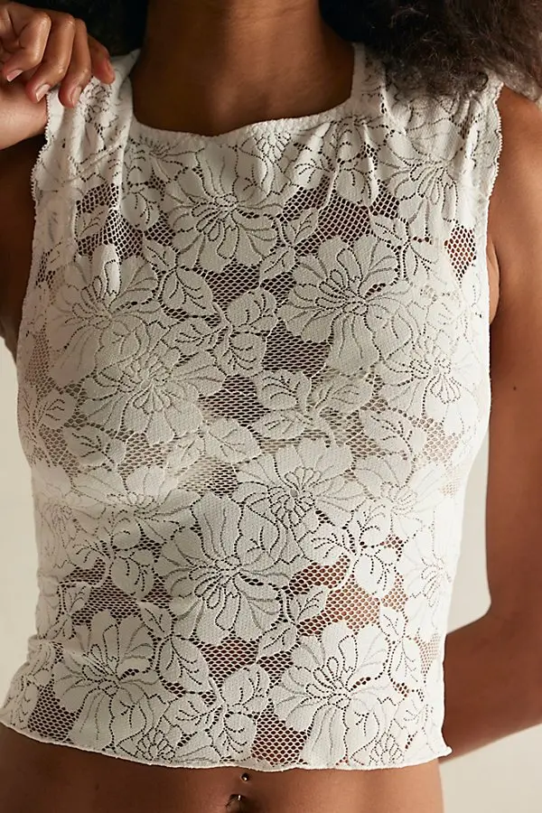 Free People Lace Pursuit Tank - Clean Ivory