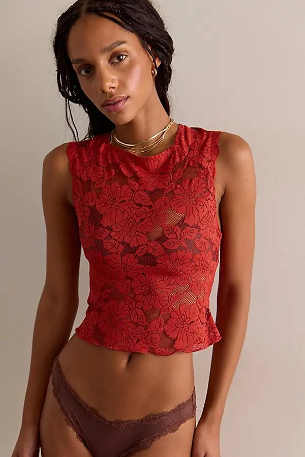 Free People Lace Pursuit Tank - Rustfire