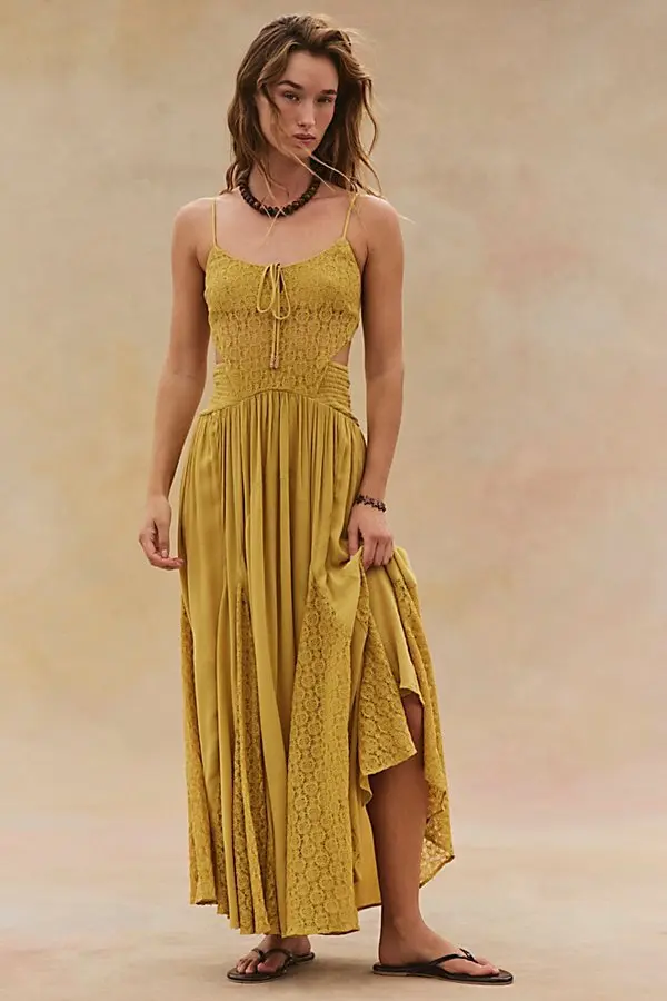 Free People Floral Frolic Maxi Dress - Mossy Gold