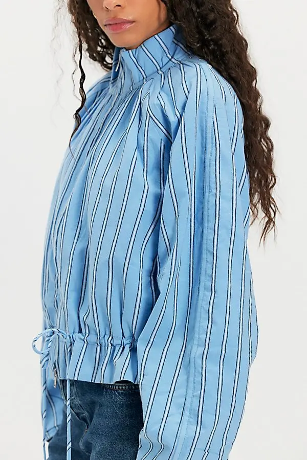 Free People Devon Striped Balloon Funnel-neck Jacket - Blue