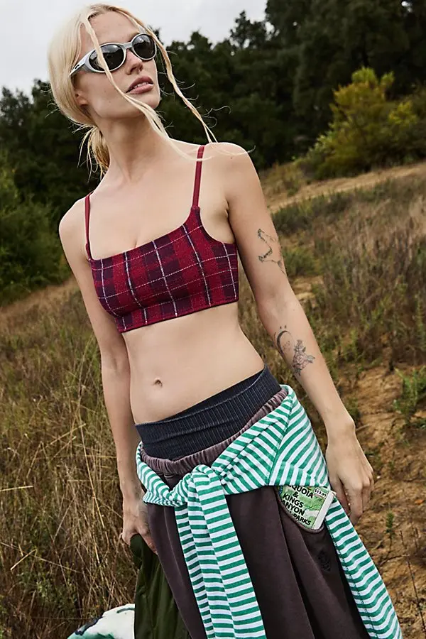 Free People Tighten Up Reversible Printed Bra - Candy Apple Plaid
