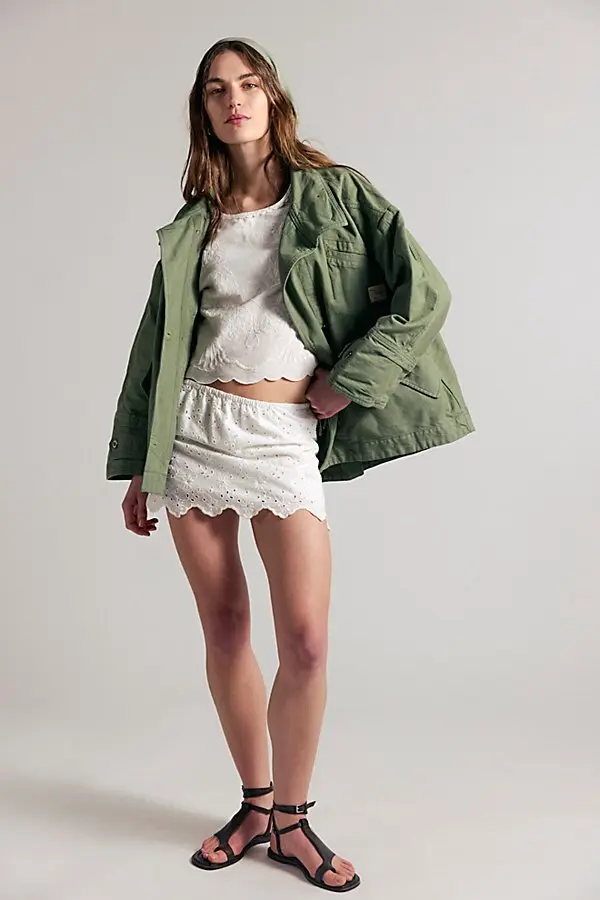 Free People Washed Canvas Funnel-neck Jacket - Oil Green