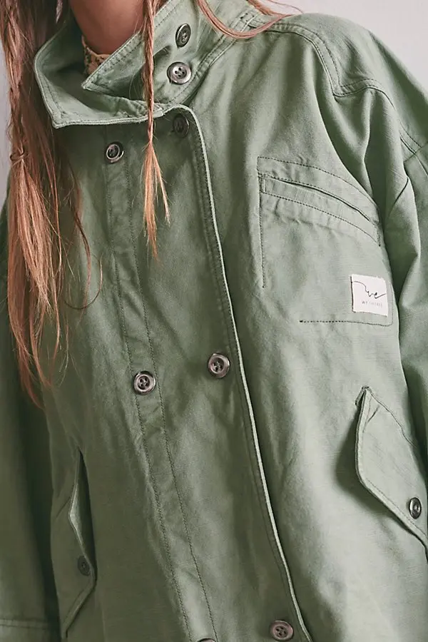 Free People We The Free Collins Washed Canvas Funnel-neck Jacket - Oil Green