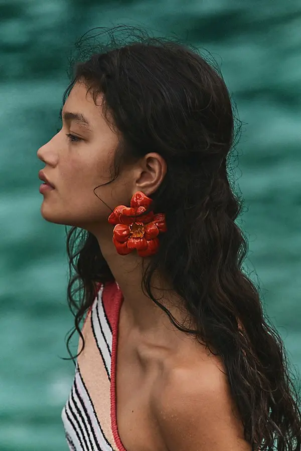 Free People Rory Flower Earrings - Cardinal Red