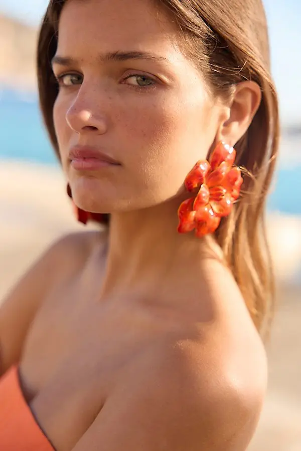 Free People Rory Flower Earrings - Cardinal Red
