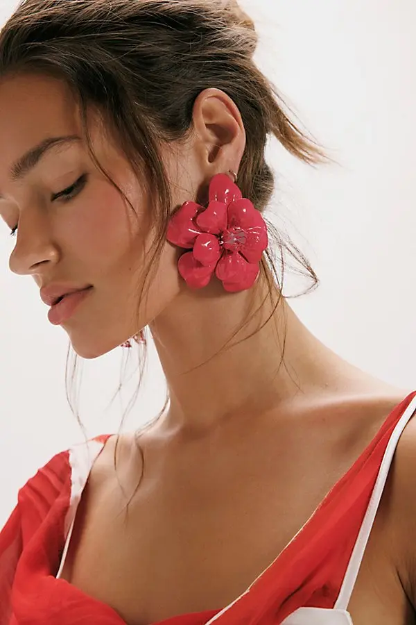 Free People Rory Flower Earrings - Punch Pink