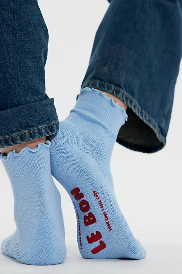 LE BON SHOPPE Le Bon Ruffled Hugger Crew Socks - Periwinkle/red