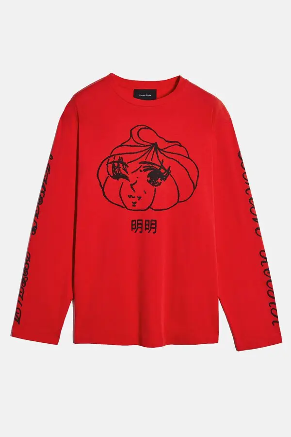 Simone Rocha Long Sleeve Top With Dim Sum Logo - Rosso