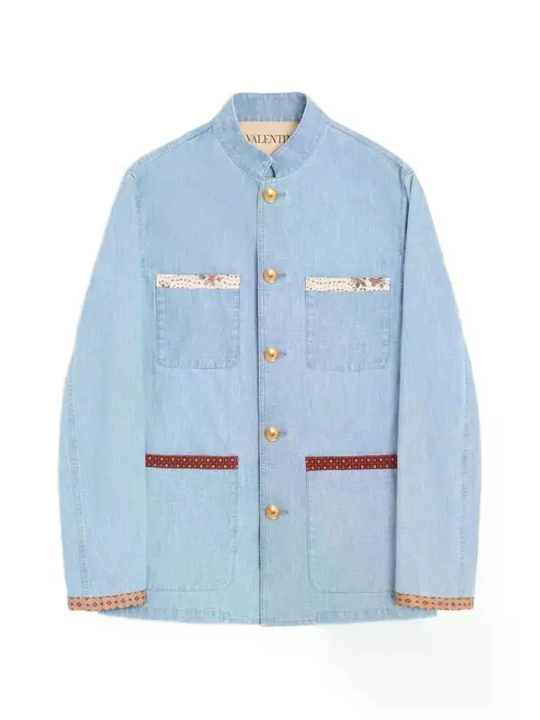 Valentino Garavani Denim Safari Jacket With Printed Edges - Blue