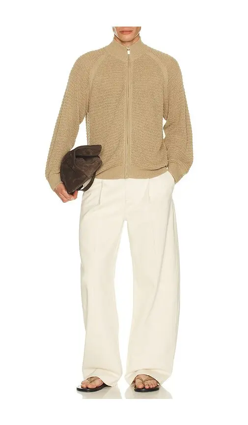 LE17SEPTEMBRE Open Knit Zip Up Cardigan - Brown
