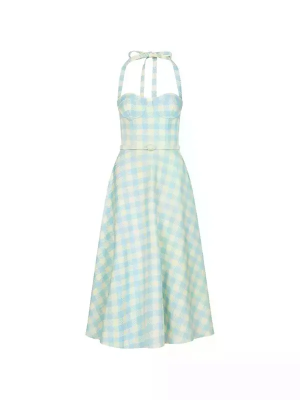 Oscar De La Renta Gingham-pattern Midi Dress - Blue