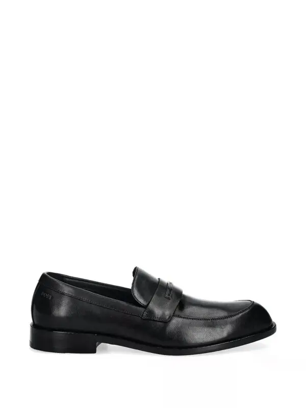 BOSS Metal-finish Leather Loafers - Black