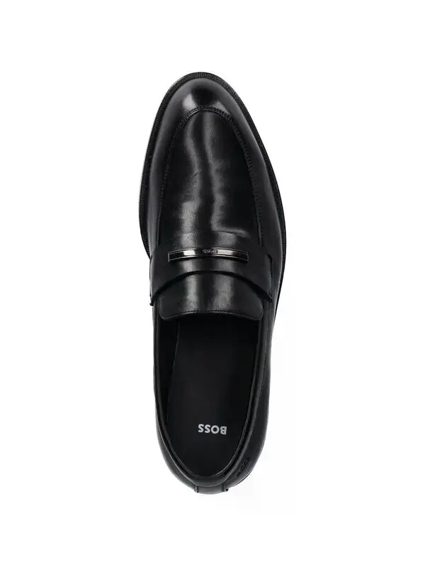 BOSS Metal-finish Leather Loafers