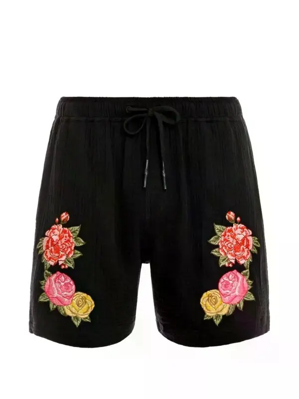 Agua Bendita Cece Flower-embroidered Elasticated-waistband Shorts - Black