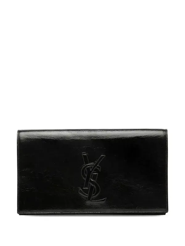 Saint Laurent 2011-2012 Large Textured Patent Monogram Belle De Jour Clutch Bag - Black