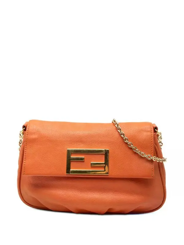 Fendi 2010-2025 Leather Fendista Pochette Crossbody Bag - Orange