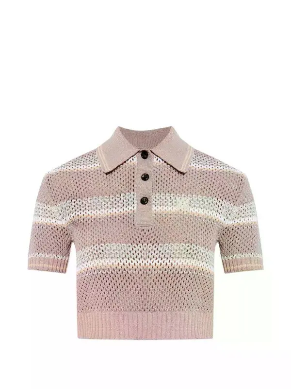 Amiri Buttoned Striped Polo Top - Pink