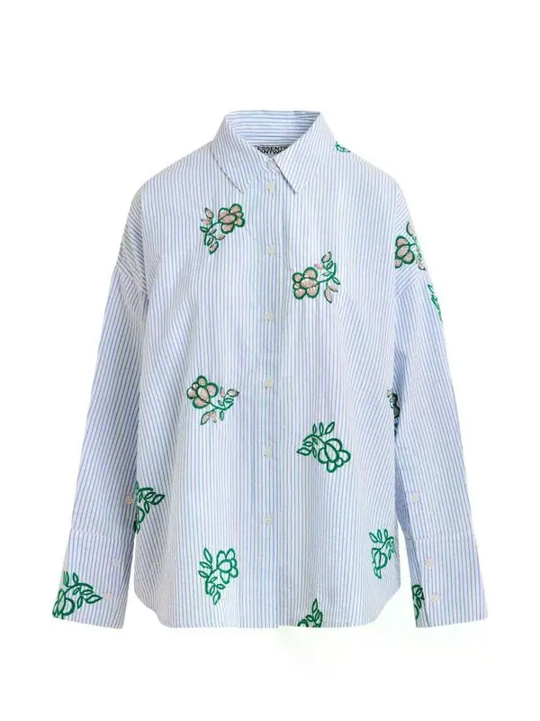 Essentiel Antwerp Pinstripe Floral-embroidered Shirt - Blue