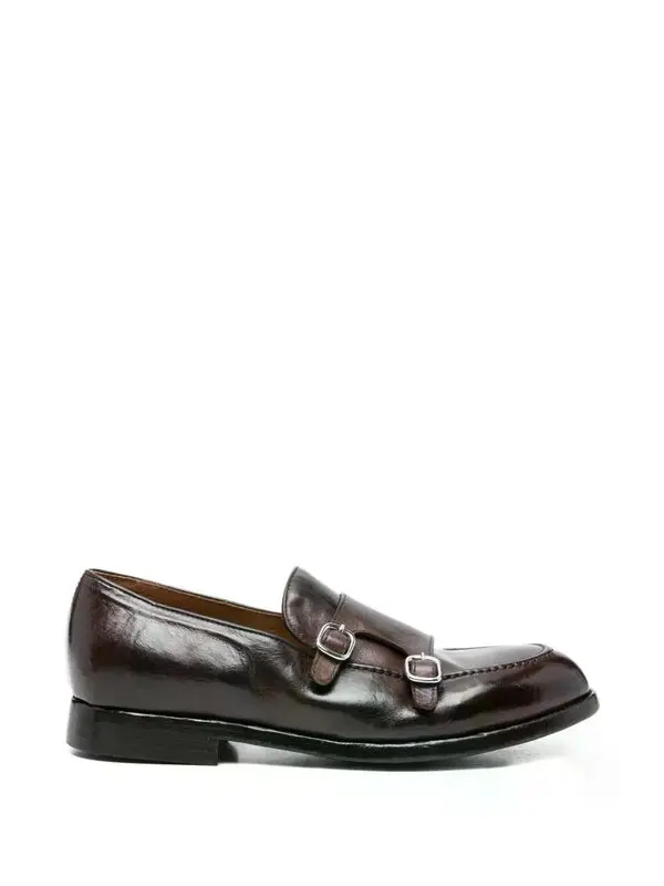 GREEN GEORGE Buckle Leather Monk Shoes - Brown