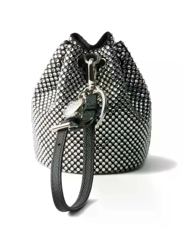Prada Mini Icon Satin And Crystals Keychain Charm - Silver