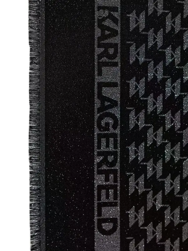 Karl Lagerfeld Fringed Patterned Scarf - Black