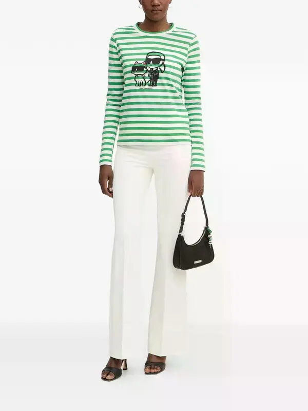 Karl Lagerfeld Striped Graphic-print Top - Green