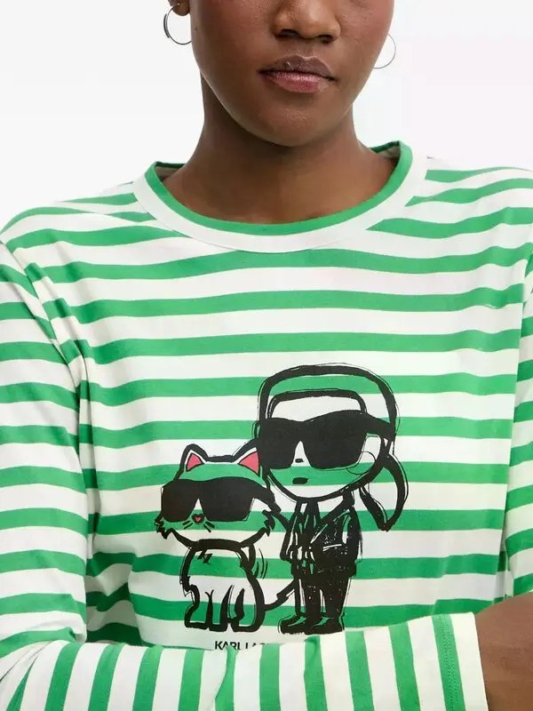 Karl Lagerfeld Striped Graphic-print Top - Green