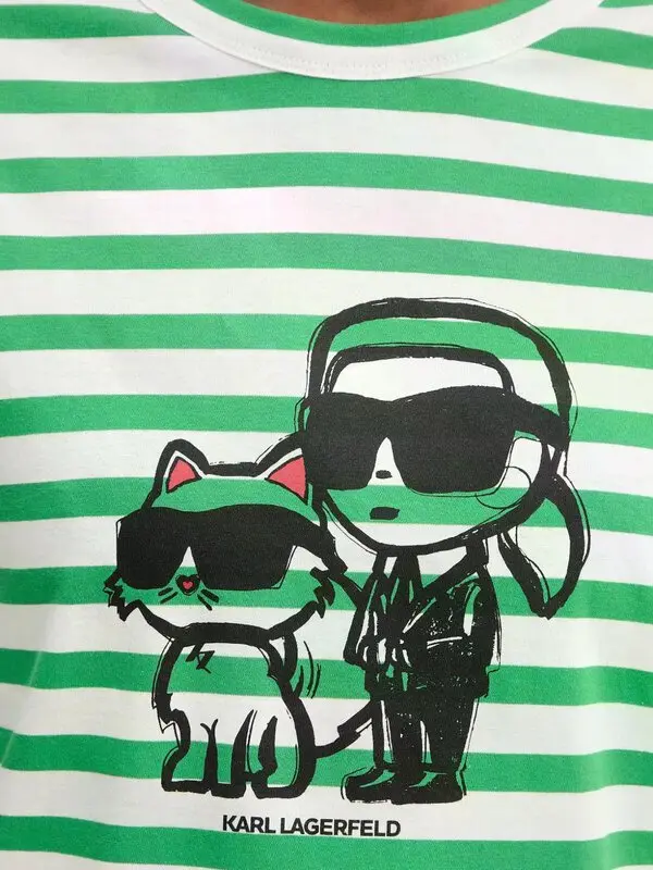 Karl Lagerfeld Striped Graphic-print Top - Green