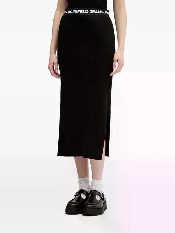 Karl Lagerfeld Ribbed Slit-detail Midi Skirt - Black