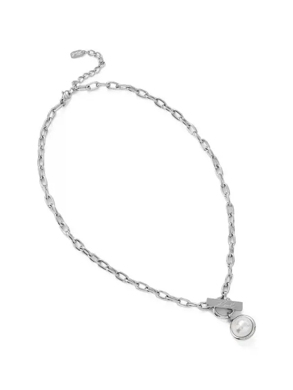 Karl Lagerfeld Chain Pearl Pendant Necklace - Silver