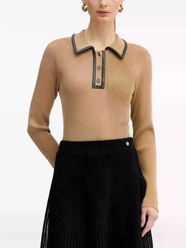 Karl Lagerfeld Buttoned Leather-trim Top - Brown