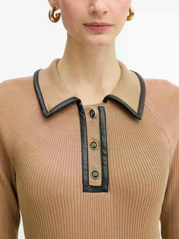 Karl Lagerfeld Buttoned Leather-trim Top