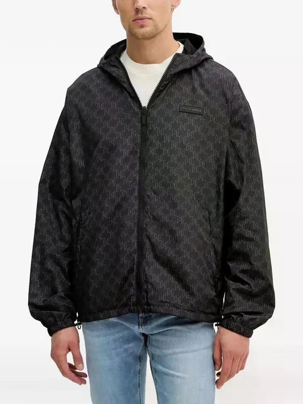 Karl Lagerfeld Hooded Patterned Reversible Jacket - Black